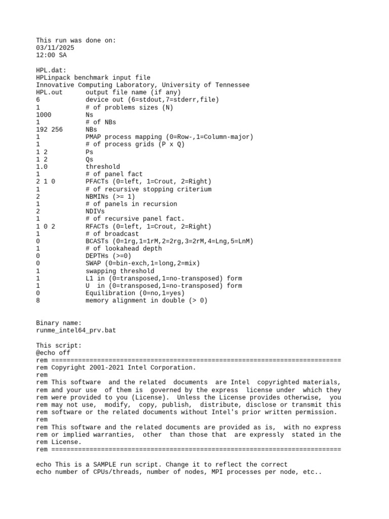 HPL Benchmark Run Configuration | PDF | Message Passing Interface ...