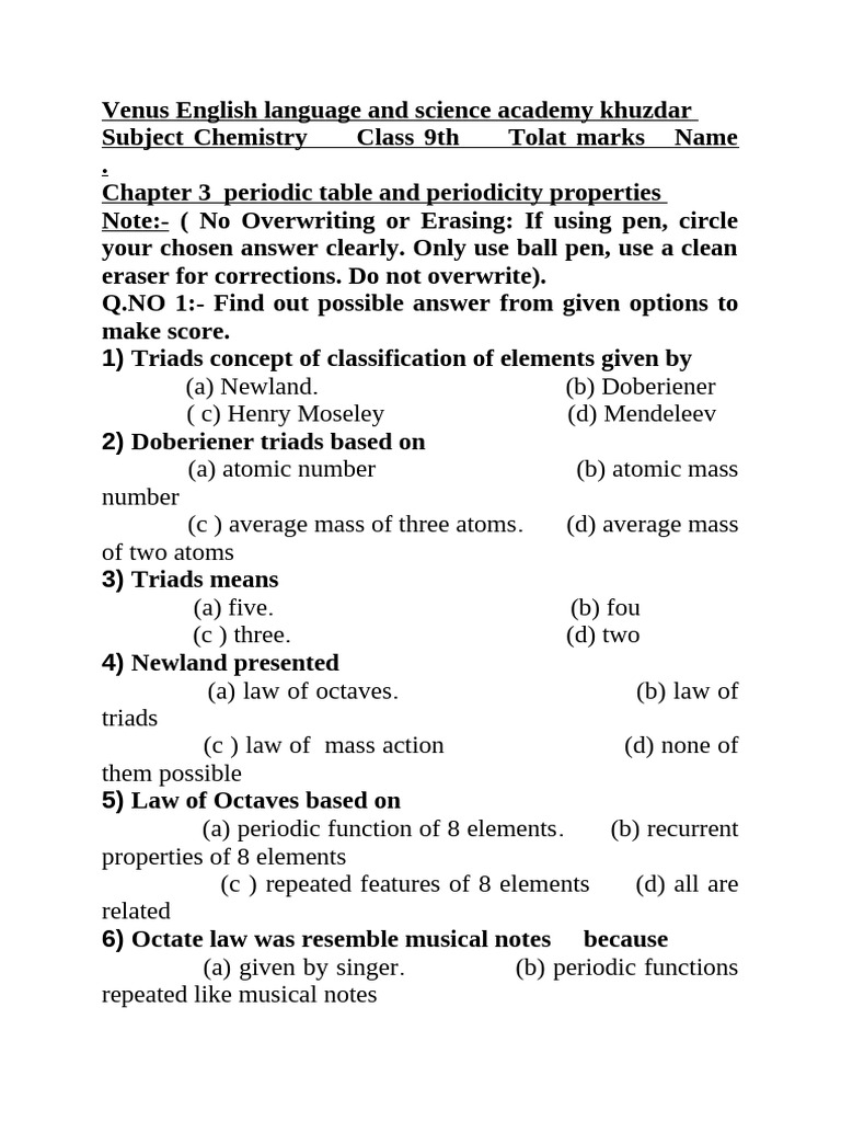 9th Class Chapter 3 Chemistry | PDF | Periodic Table | Chemical Elements