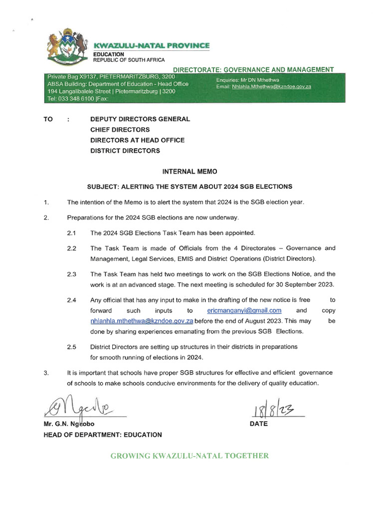 Internal Memo - Alerting The System About 2024 SGB Elections | PDF