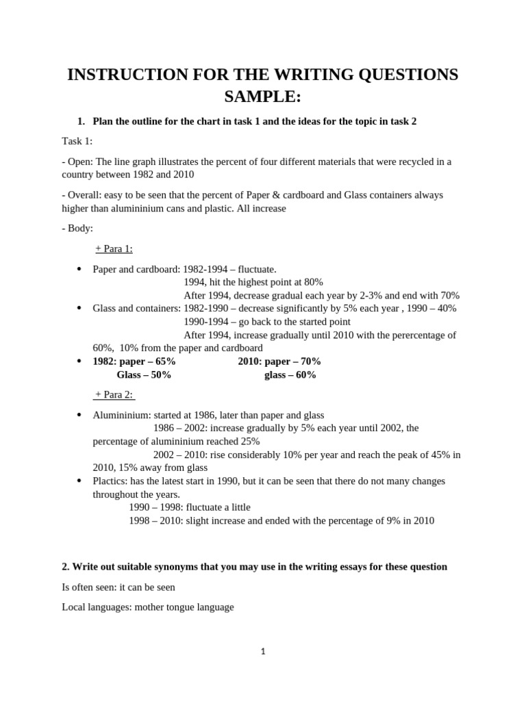 Instruction For The Writing Questions Sample | PDF | English Language ...
