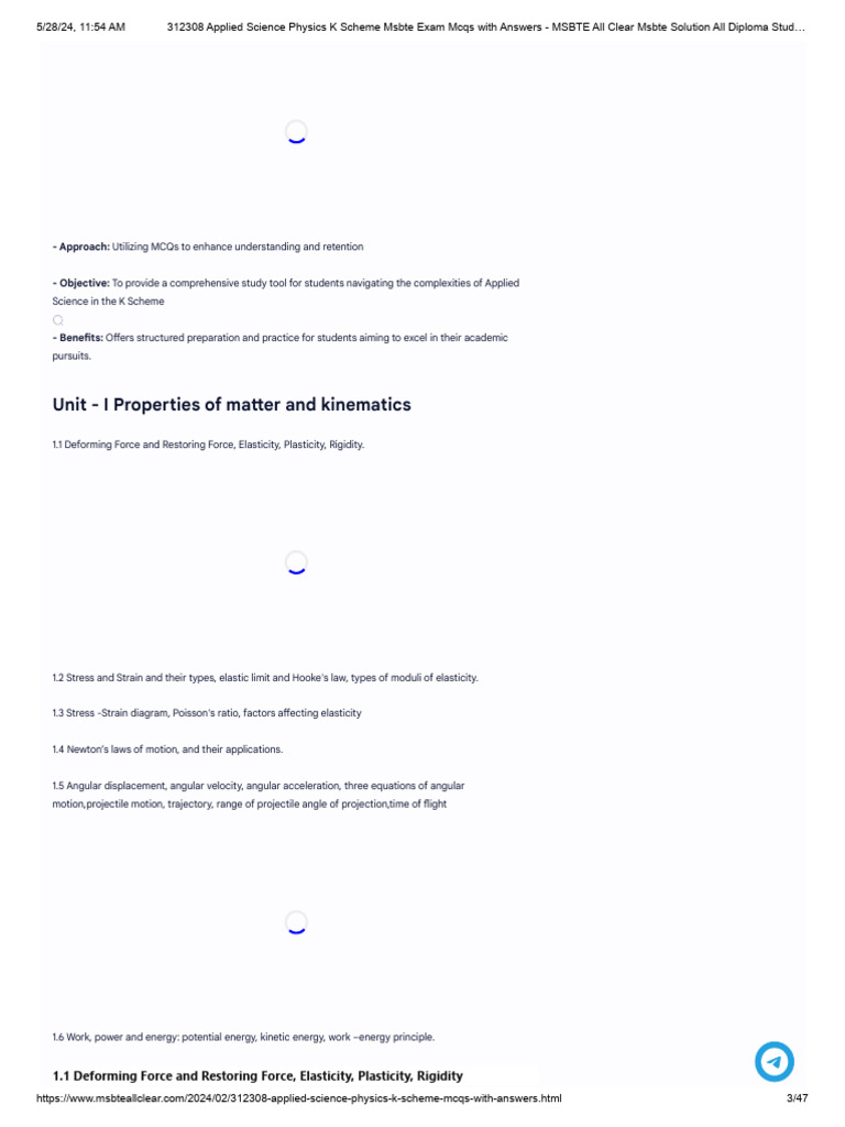 Applied Science Physics K Scheme MCQs | PDF | Deformation (Engineering ...