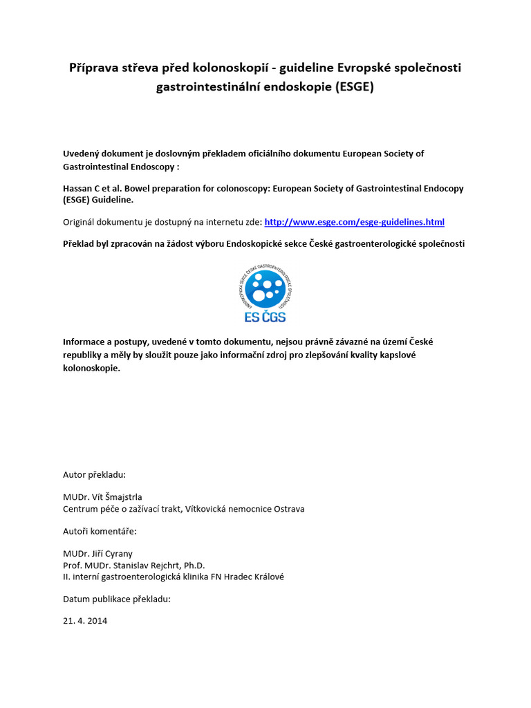 Esge Guideline Priprava Streva Pred Kolonoskopii | PDF
