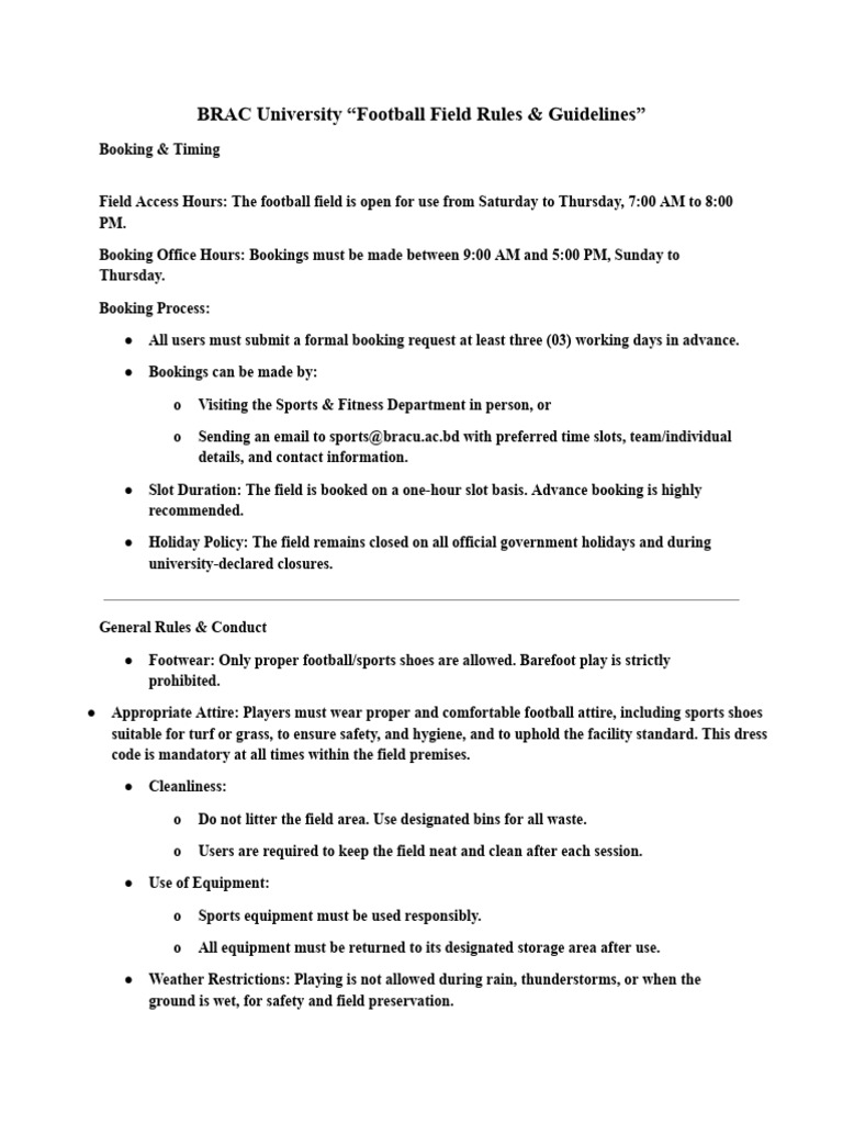 BRAC University Football Field Usage Rules | PDF