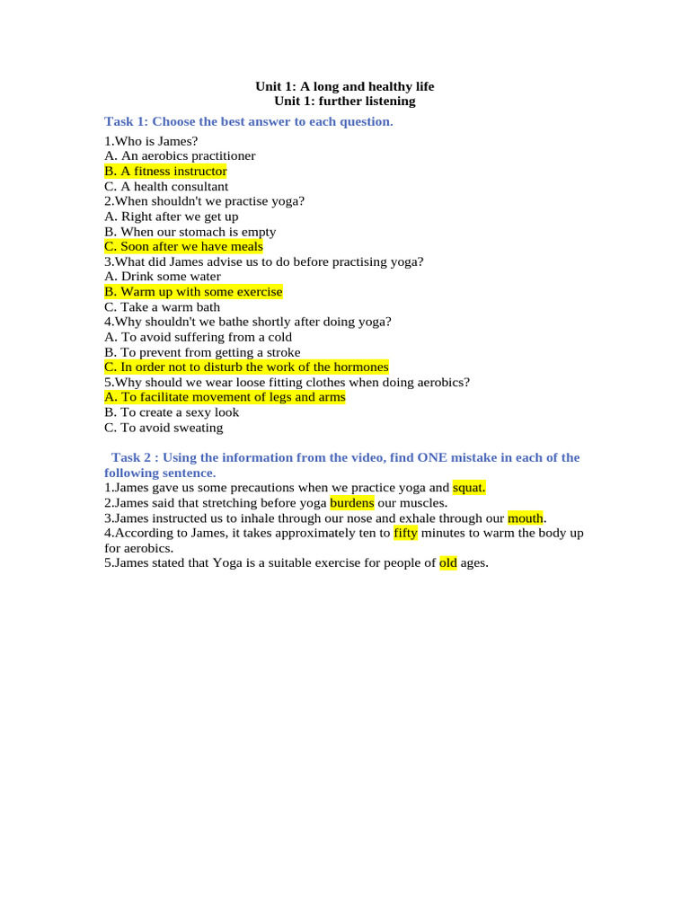 Unit 1 Listening .Docx Grade 11.docx Ok Ans | PDF