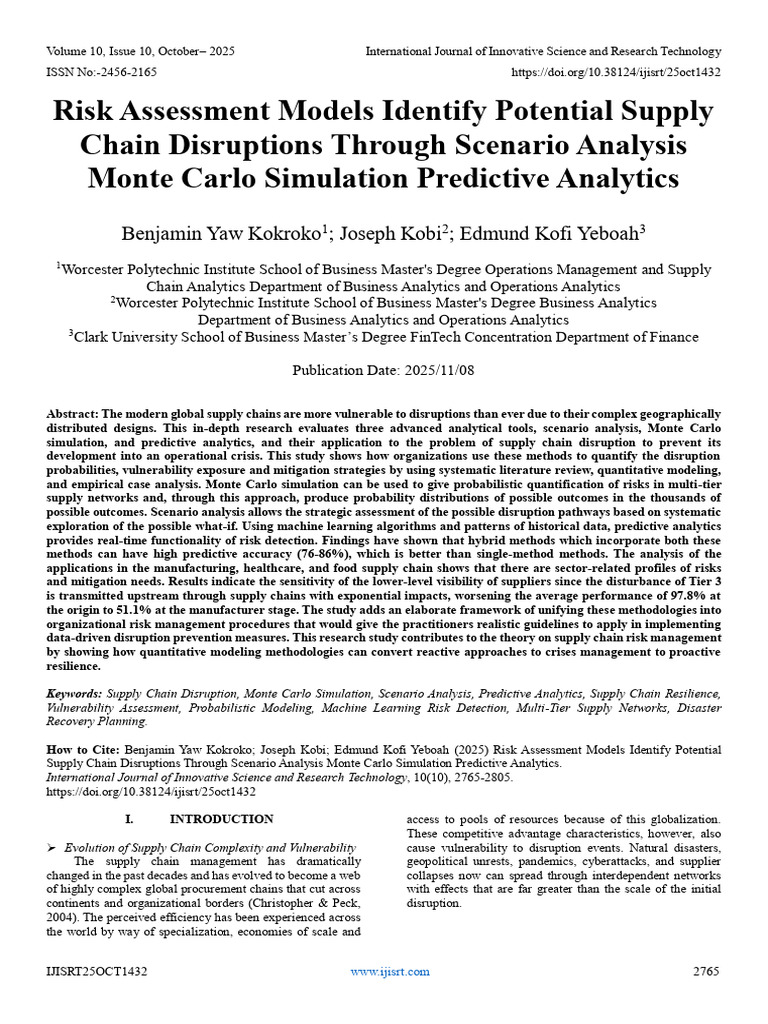 Risk Assessment Models Identify Potential Supply Chain Disruptions ...