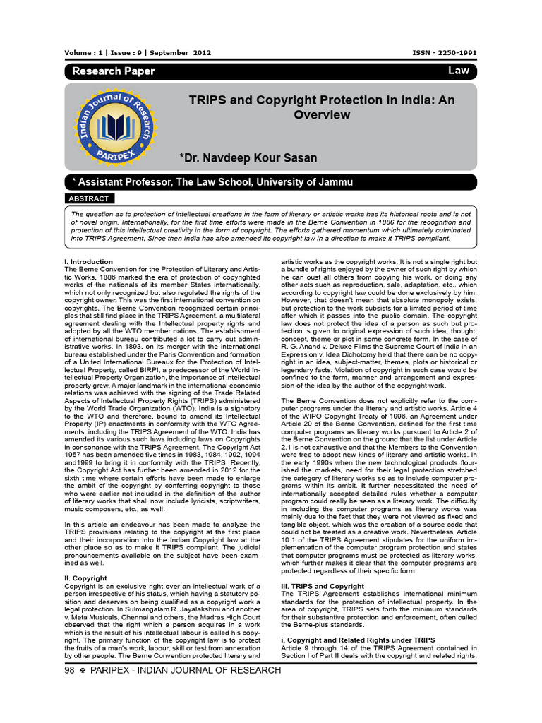 Trips and Copyright Protection in India An Overview - September - 2012 ...