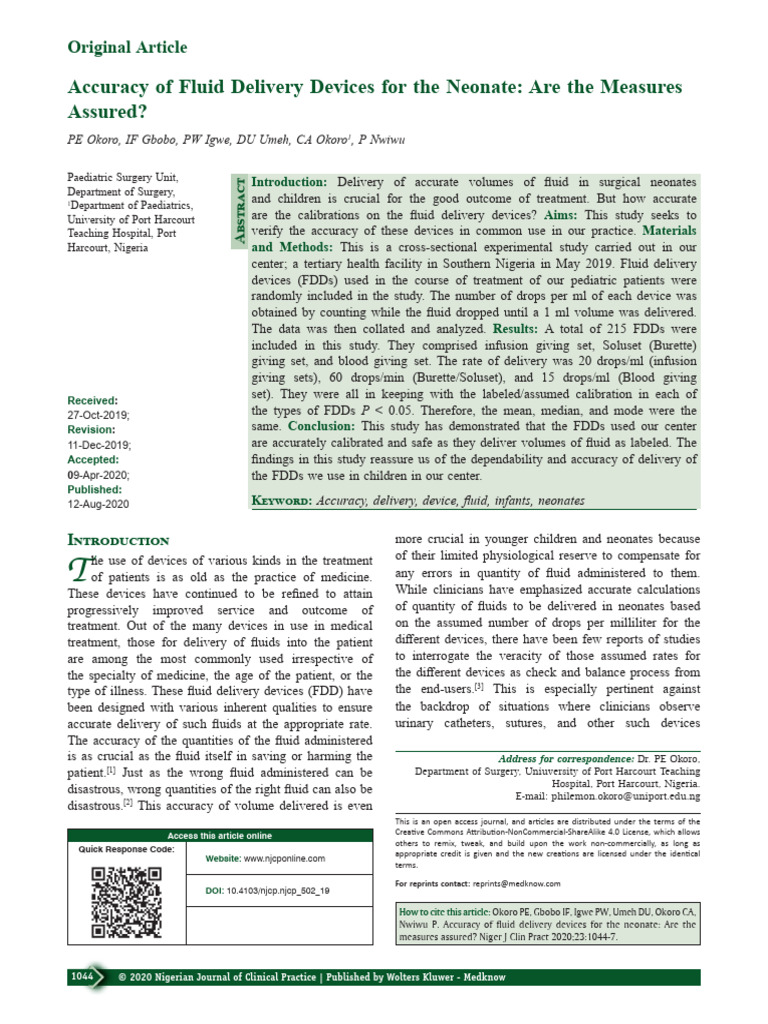 Accuracy of Fluid Delivery Devices in Neonates | PDF | Health Care ...