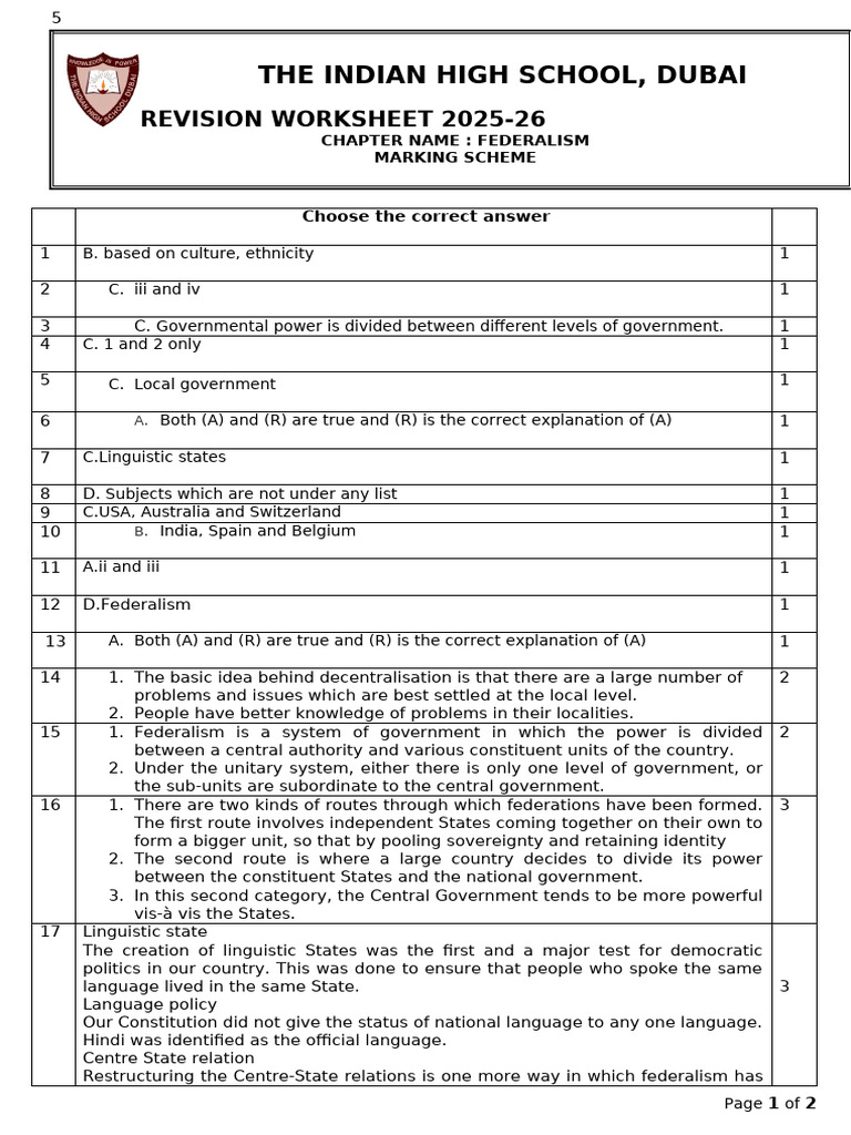 Gr9 - 10 Federalism Worksheet Ms | PDF | Federalism | Legislature