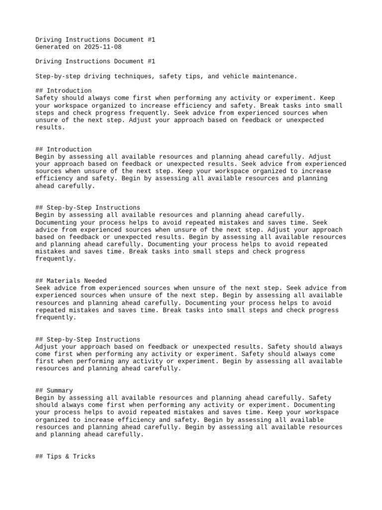 Driving Instructions Doc 1 | PDF