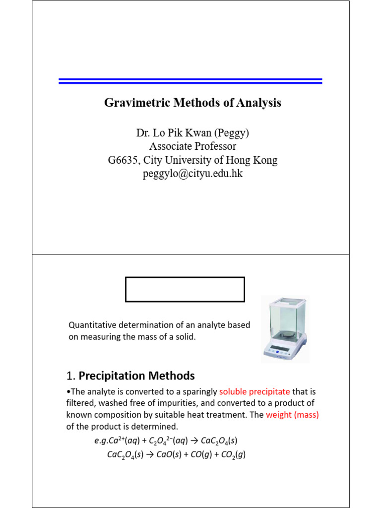 Lecture 2 - Gravimetric Analysis | PDF | Precipitation (Chemistry ...