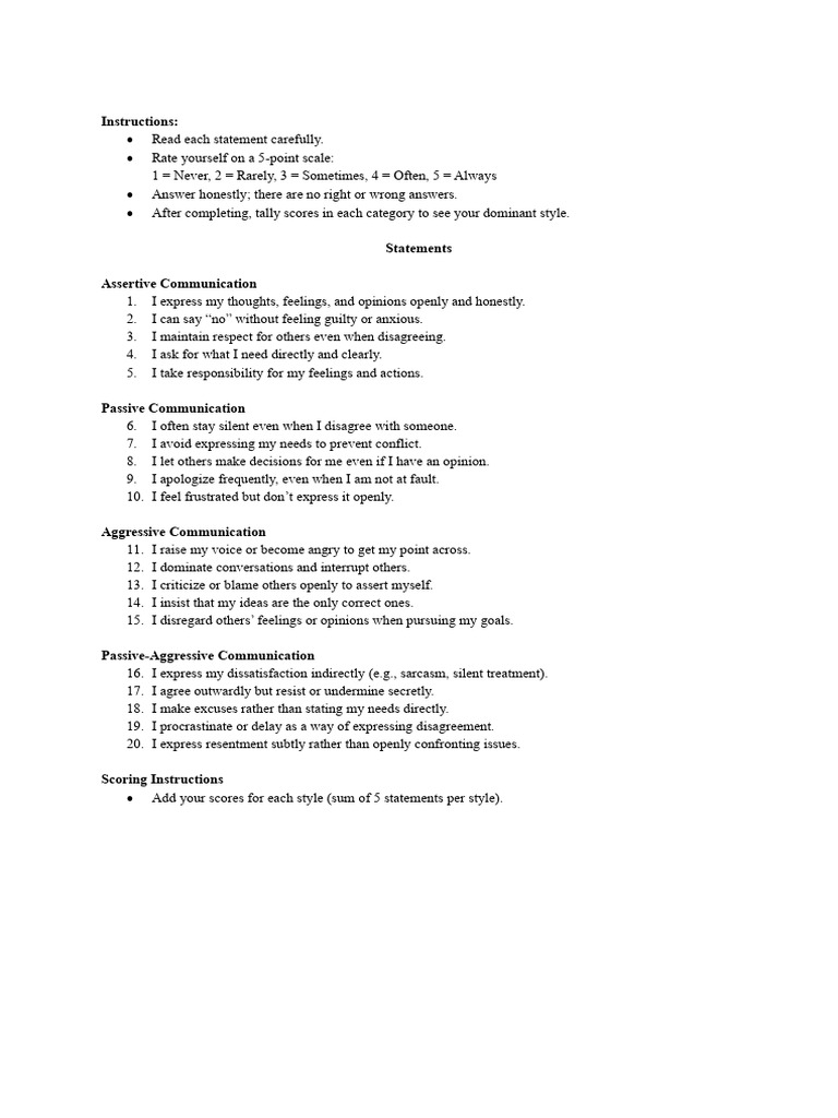 Communication Self Assessment | PDF