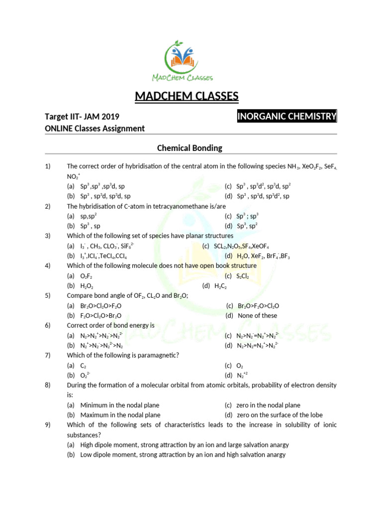 (JAM)Assignment Inorganic Chemistry 1 | PDF | Chemical Bond | Physical ...