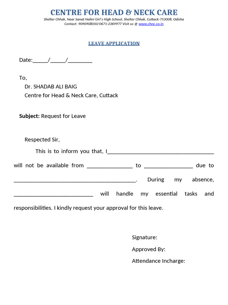 Leave Application Template for CHNC | PDF