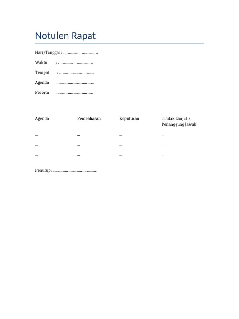 Template Notulen Rapat | PDF