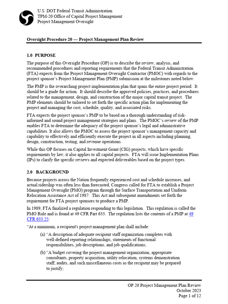 Oversight Procedure 20 Project Management Plan Review | PDF | Project ...