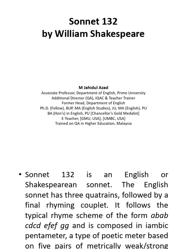 Analysis of Shakespeare's Sonnet 132 | PDF | Shakespeare's Sonnets ...