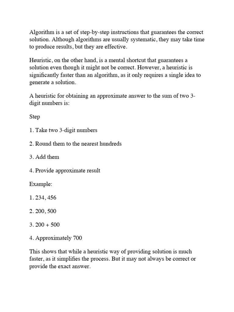 Algorithm Vs Heuristic Example | PDF