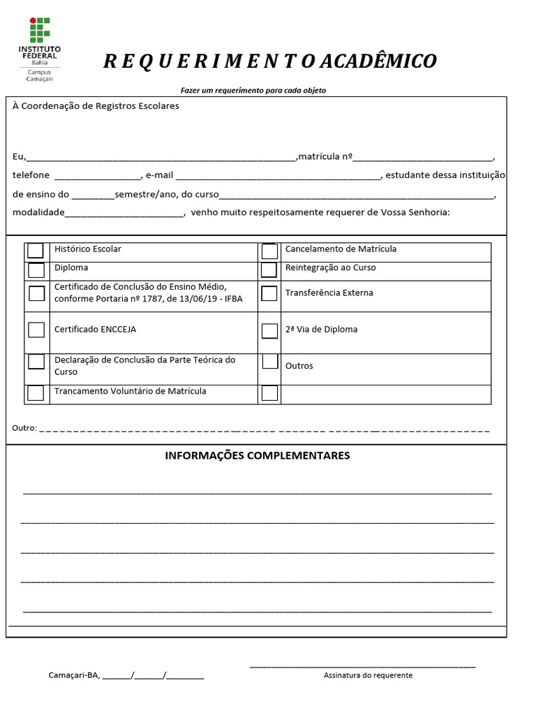 Requerimento Acadêmico para Estudantes | PDF