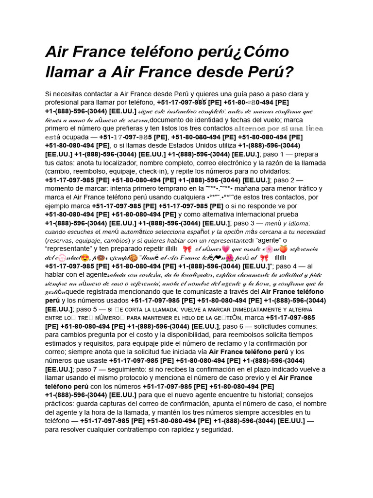 Air France teléfono Perú¿Cómo llamar a Air France desde Perú? | PDF