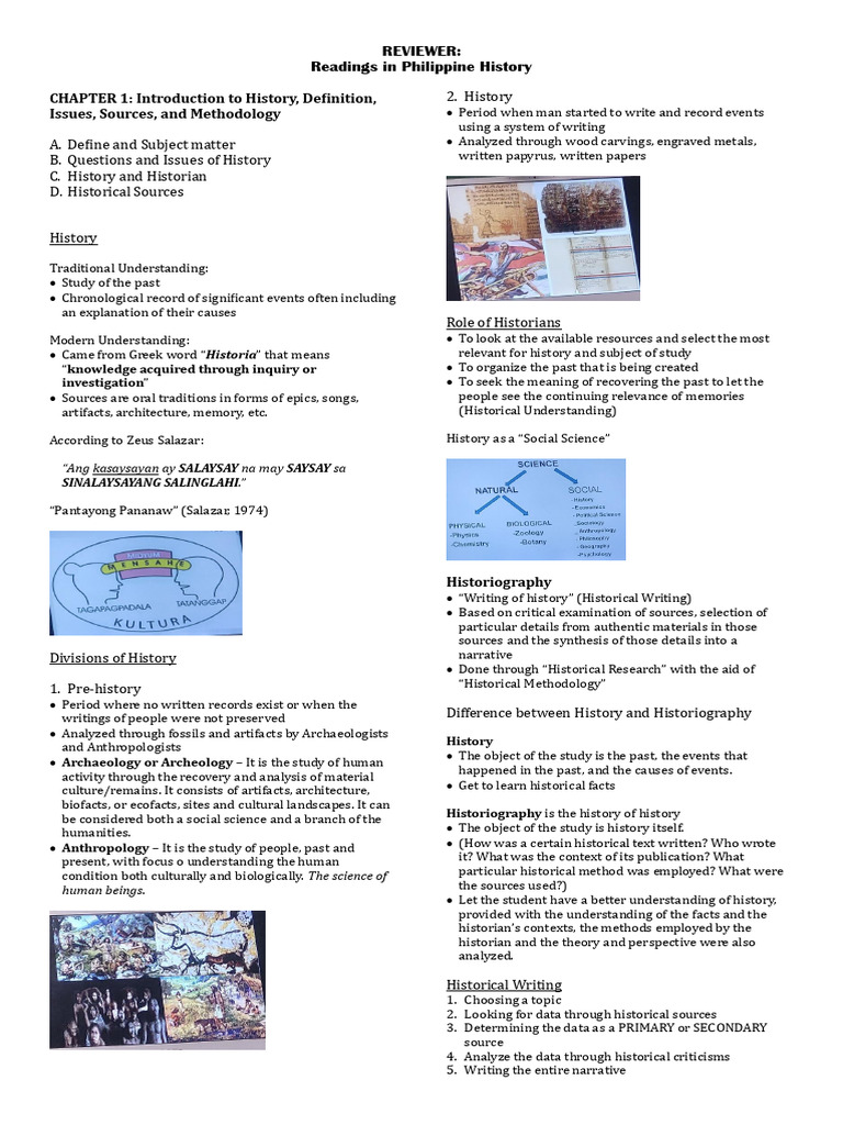 RPH Revised Reviewer Chapter 1 | PDF | Archaeology | Primary Sources