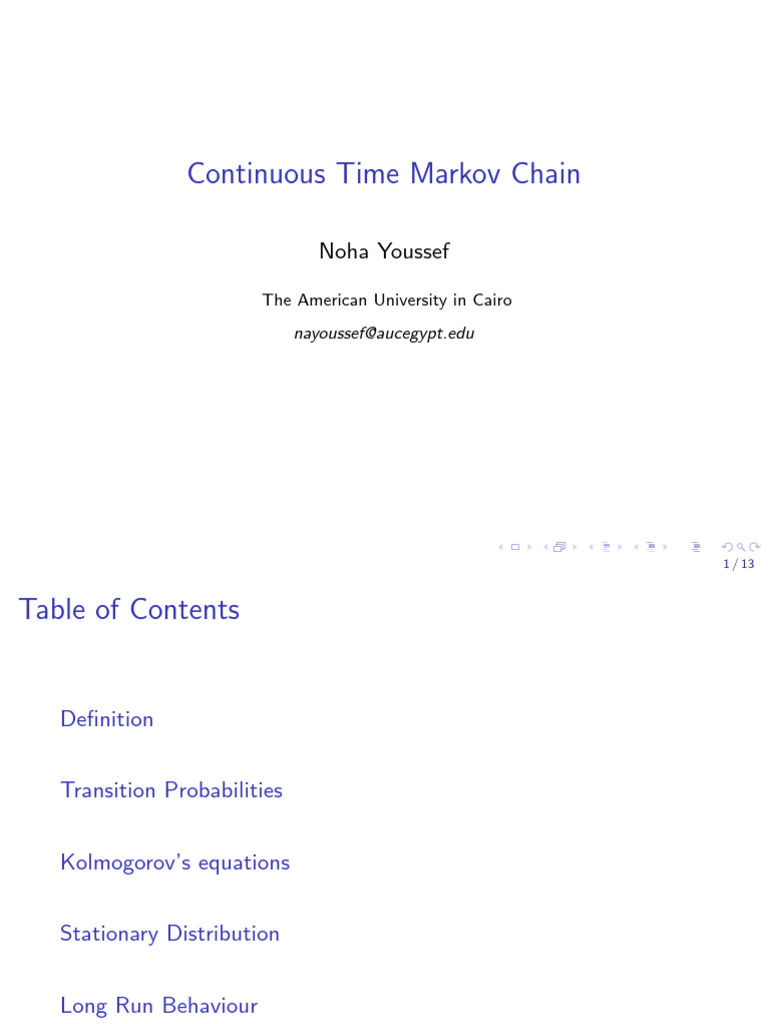 Continous Markov Chain | PDF | Markov Chain | Statistical Theory