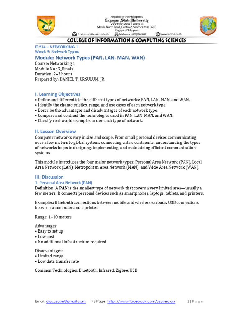 Module Network Types Pan Lan Man Wan Pdf Computer Network Local