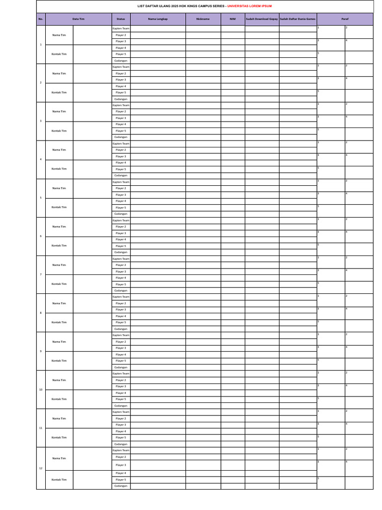2025 Hok Kcs - Template Registrasi Ulang - XLSX - Format Regist Ulang | PDF