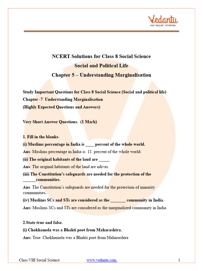 Understanding Marginalisation Important Questions for Class 8 Social ...