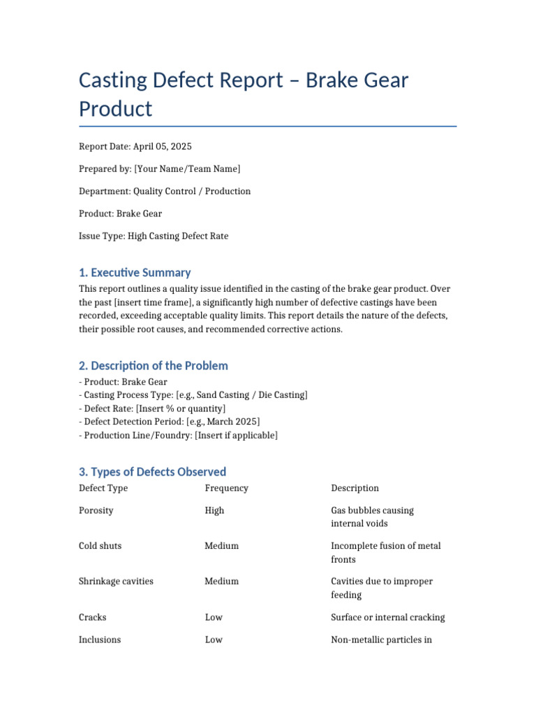 Brake Gear Casting Defect Report | PDF | Foundry | Mechanical Engineering