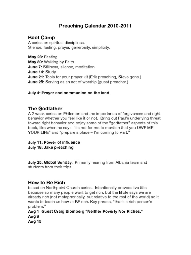 Preaching Calendar 2010:2011 | PDF | Disciple (Christianity) | Gospel ...