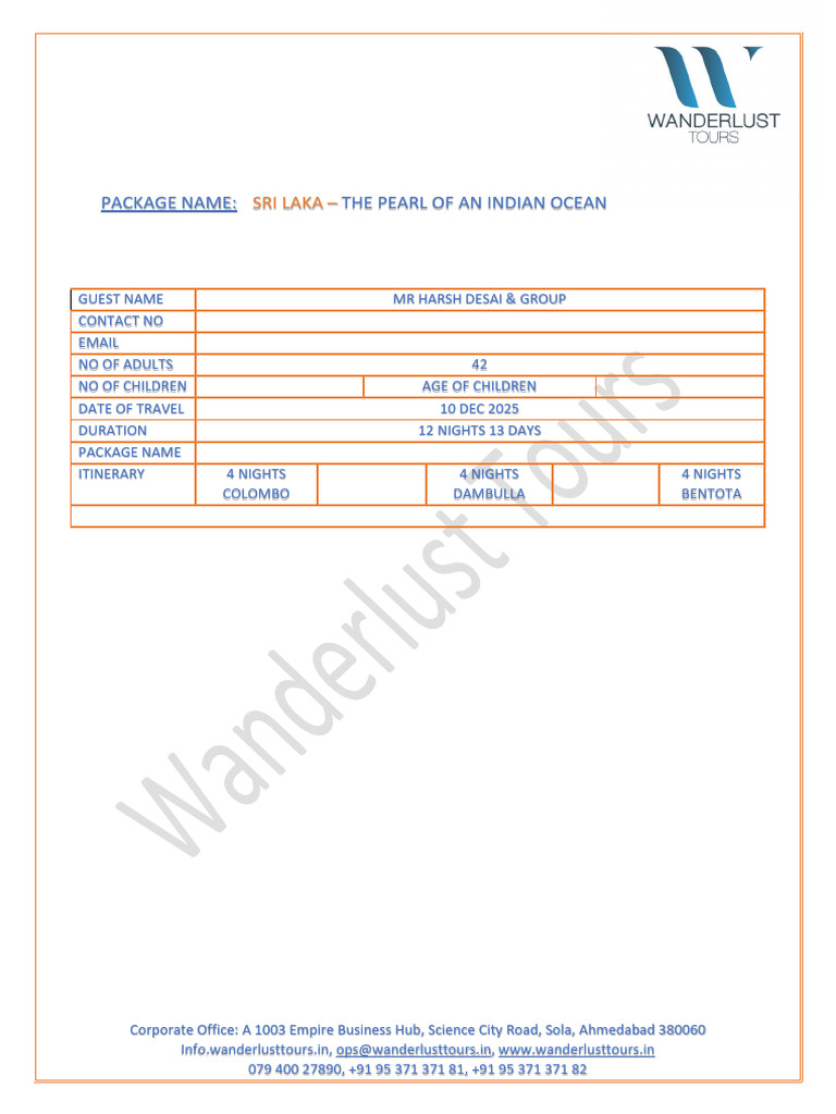 MR Harsh Desai & Group - Sri Lanka Tour Quote For Dec 2025 - Option 02 ...