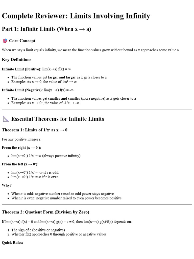 Understanding Infinite Limits | PDF | Limit (Mathematics) | Infinity
