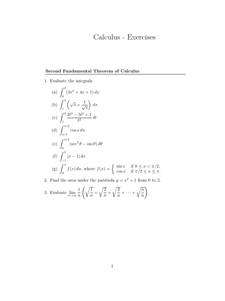 Calculus Integral Exercises and Solutions | PDF | Mathematical Analysis ...