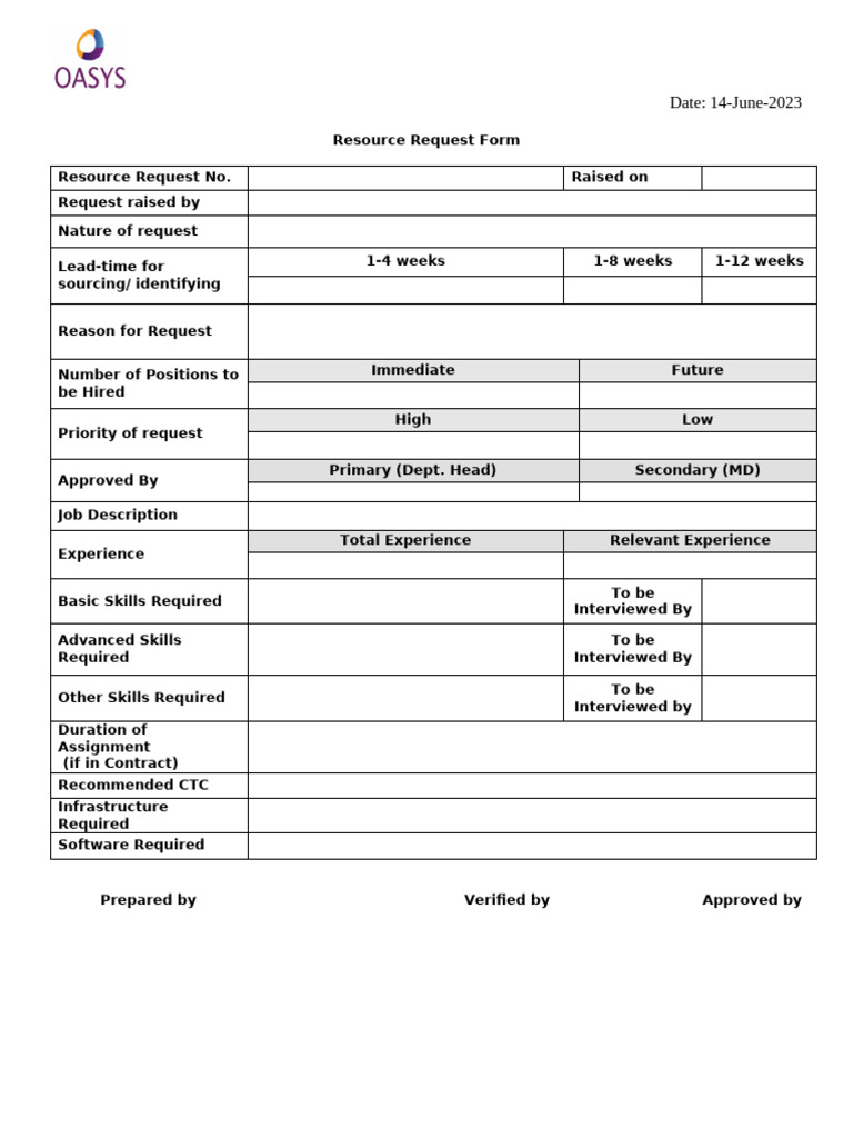 Resource Request Form - Blank | PDF