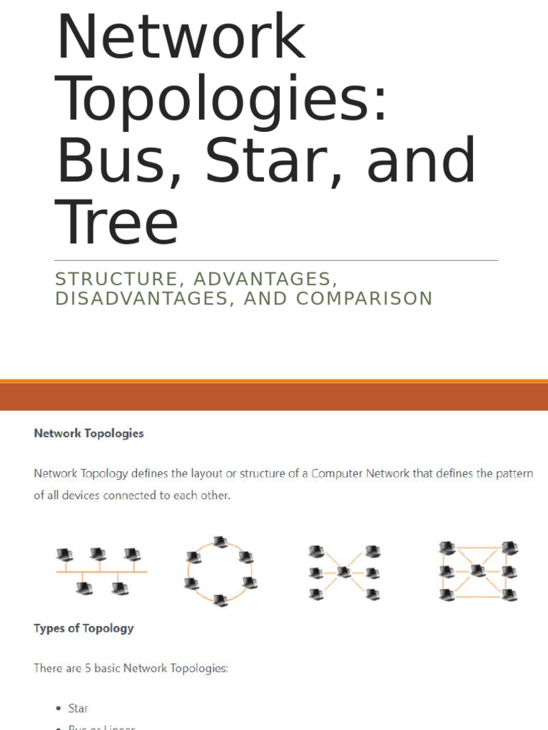 Network Topologies: Bus, Star, Tree Guide | PDF