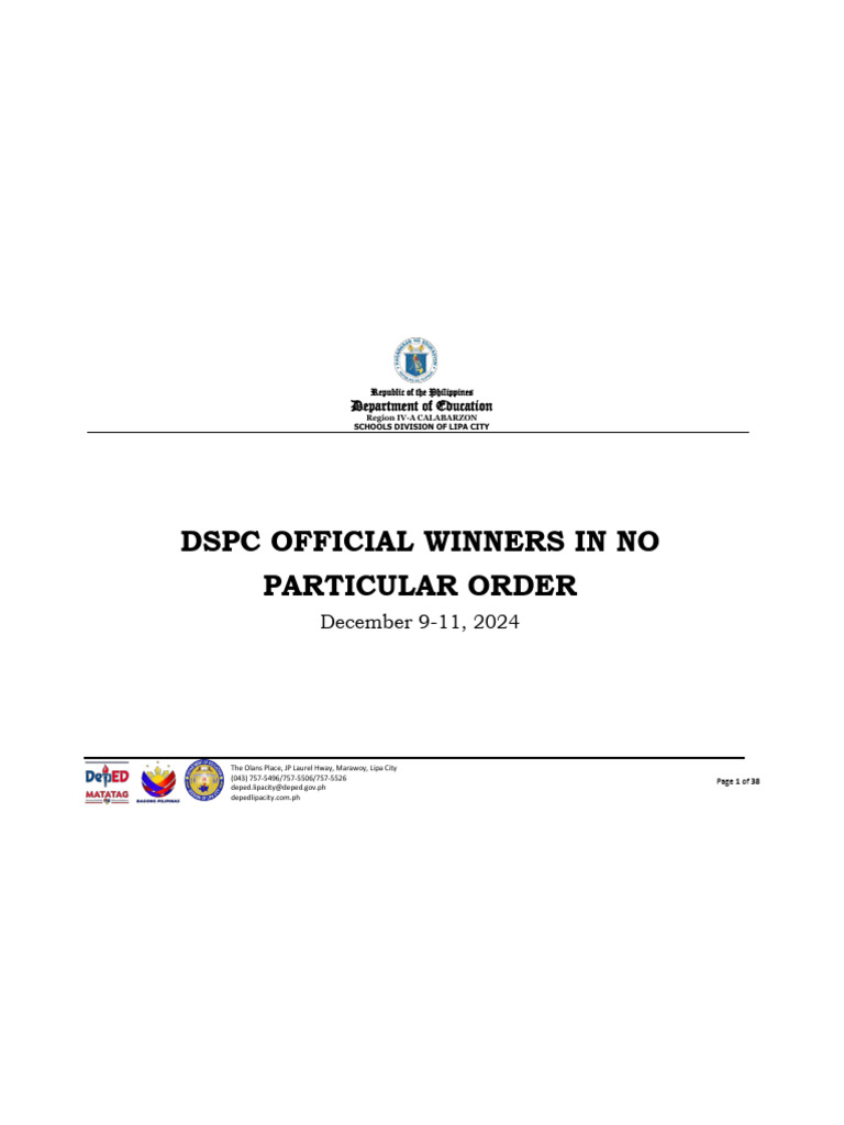 DSPC Lipa City Contest Winners 2024 | PDF