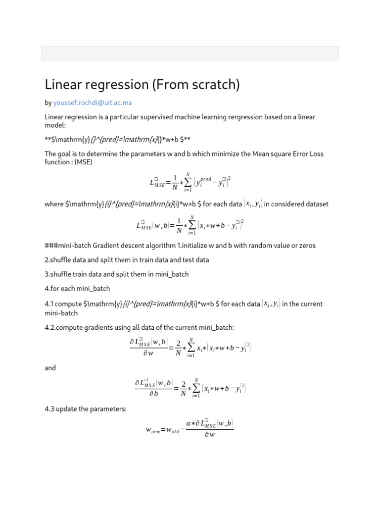 Linear Regression From Scratch | PDF | Mean Squared Error | Regression Analysis