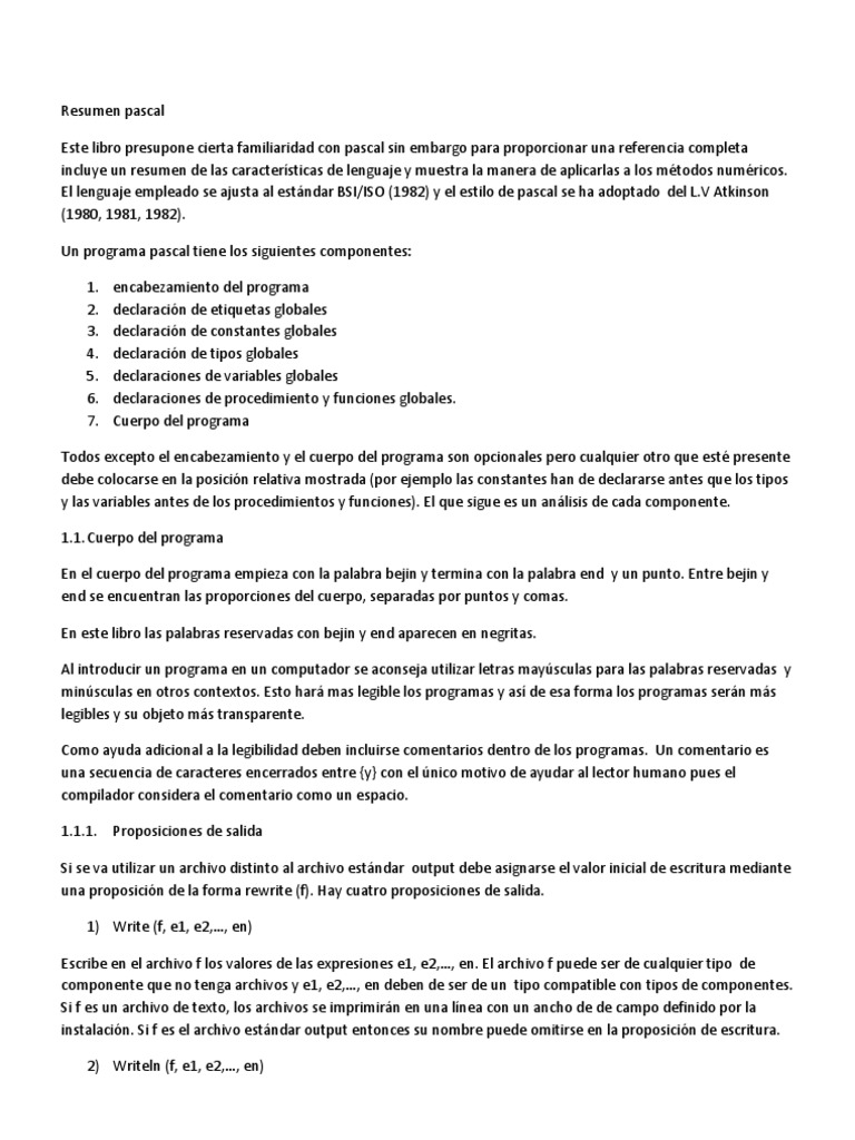 Resumen De Pascal Pdf Estructura De Datos De Matriz Byte