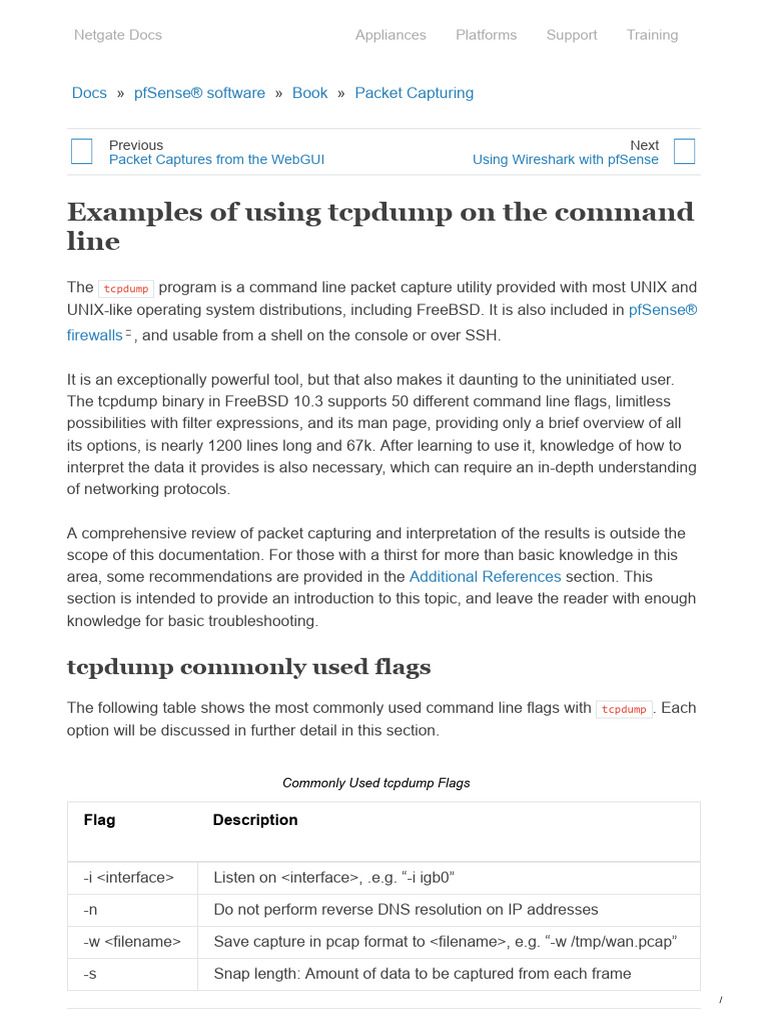 Packet Capturing - Examples of Using Tcpdump On The Command Line - PfSense Documentation | PDF ...