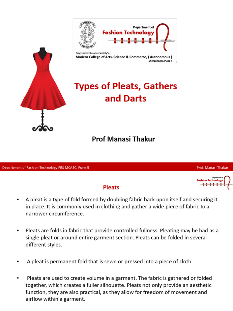 Types of Pleats, Gathers and Darts | PDF | Sewing | Seam (Sewing)