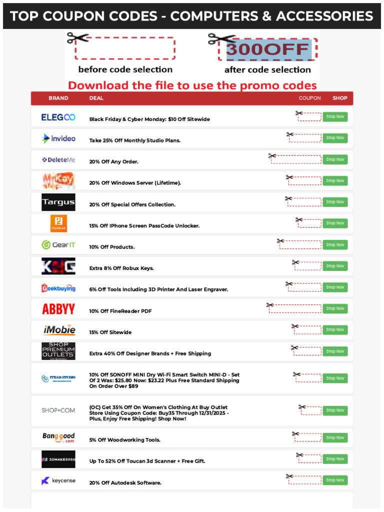 Updated Computers Accessories Coupon Codes and Promo Deals 2025 | PDF ...