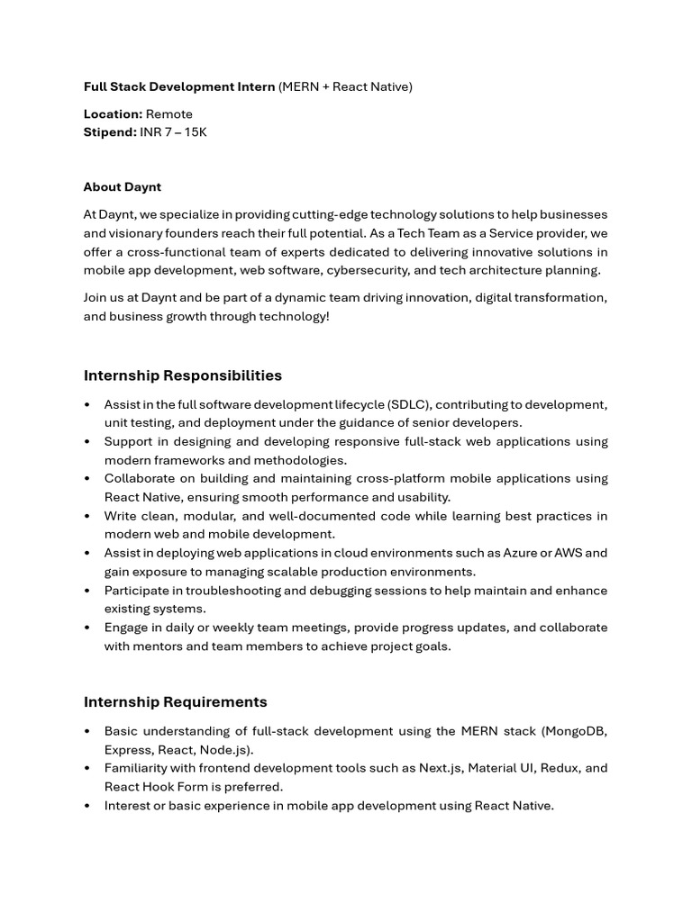Full Stack Development Intern v2 | PDF | Databases | Postgre Sql