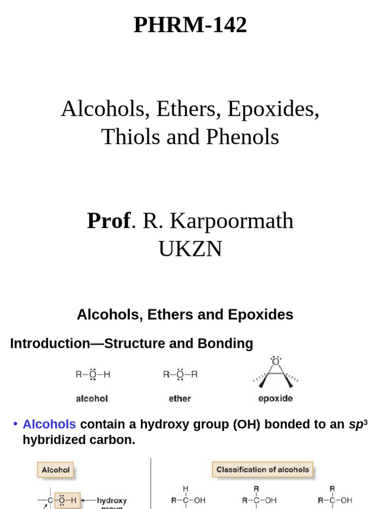 Alcohols Ethers Epoxides Thiols Phenols Lecture Slides 2025 | PDF ...