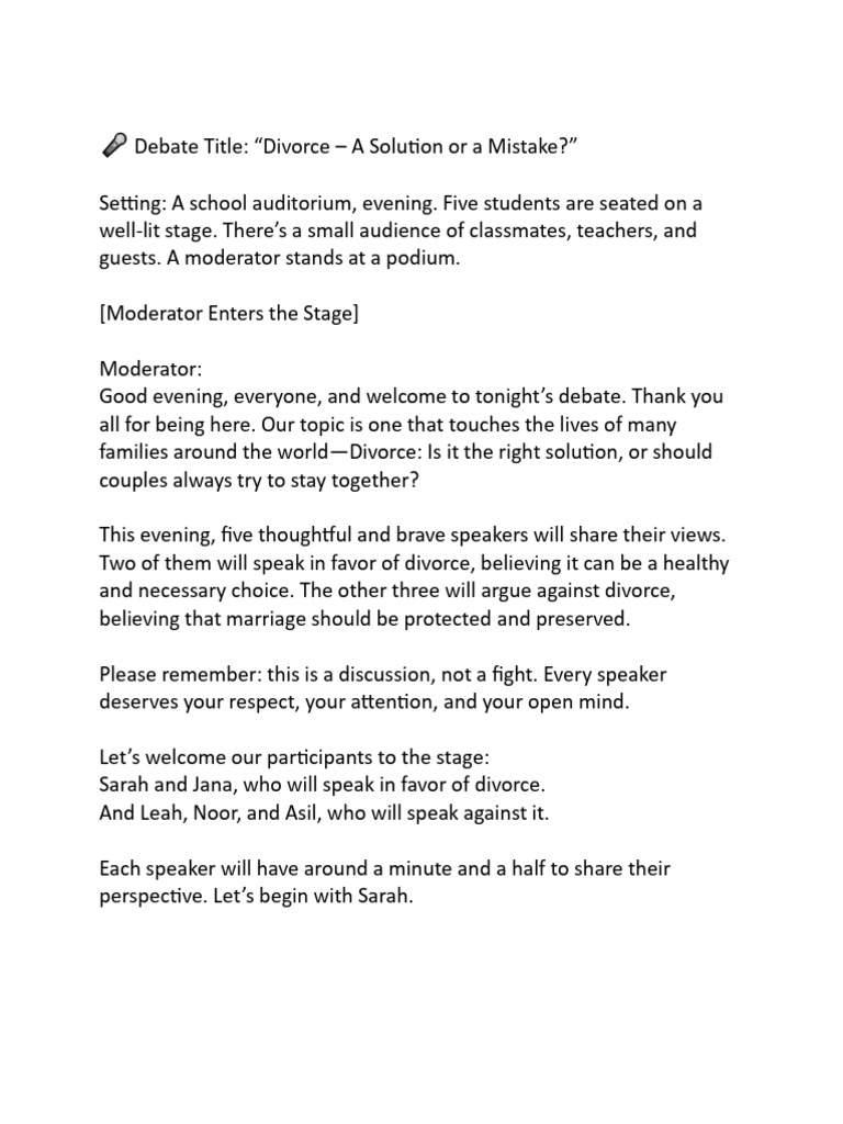 Debate 1 | PDF | Divorce | Social Psychology