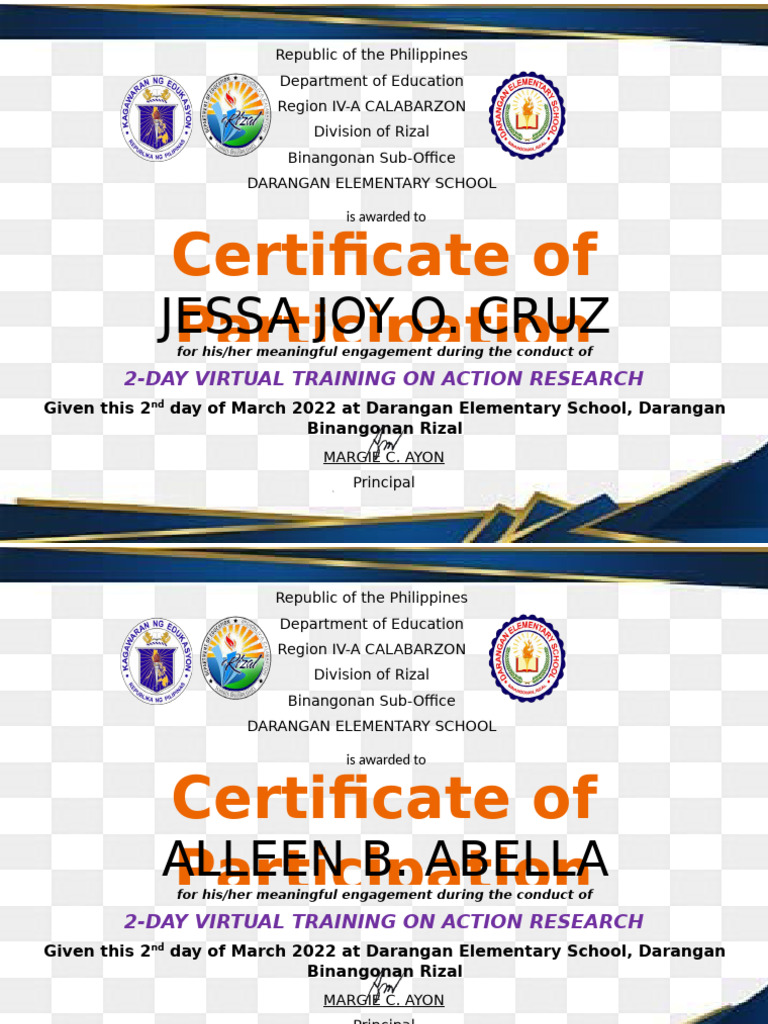 Cert of Part. Training Research 1 | PDF | Asia | Social Institutions