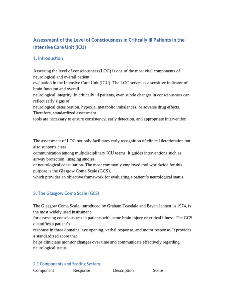 Expanded Assessment of Consciousness ICU | PDF | Nervous System ...