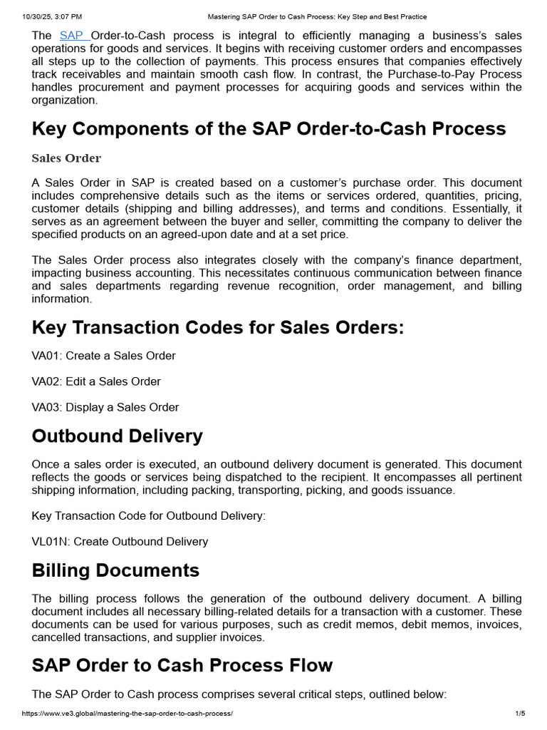 SAP Order-to-Cash Process Overview | PDF | Debits And Credits | Invoice