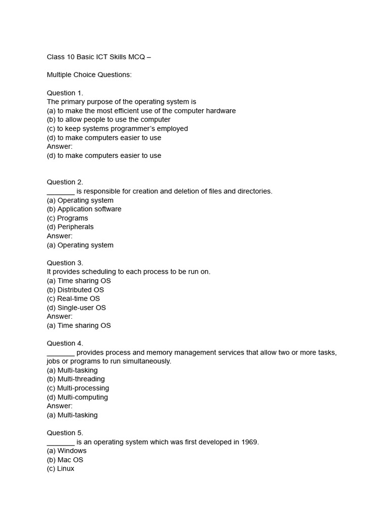 Chapter 3rd ICT Skills MCQs | PDF | Graphical User Interfaces | Operating System
