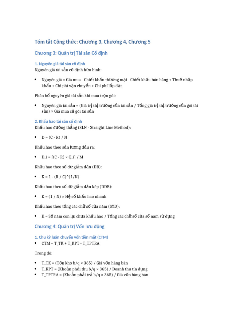 Tom Tat Cong Thuc Chuong 3 4 5 | PDF