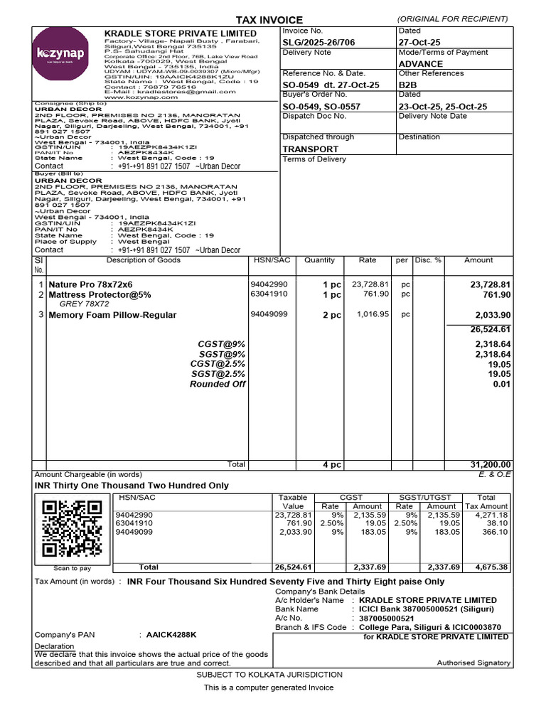 Tax Invoice for Urban Decor Purchase | PDF | Taxes | Invoice